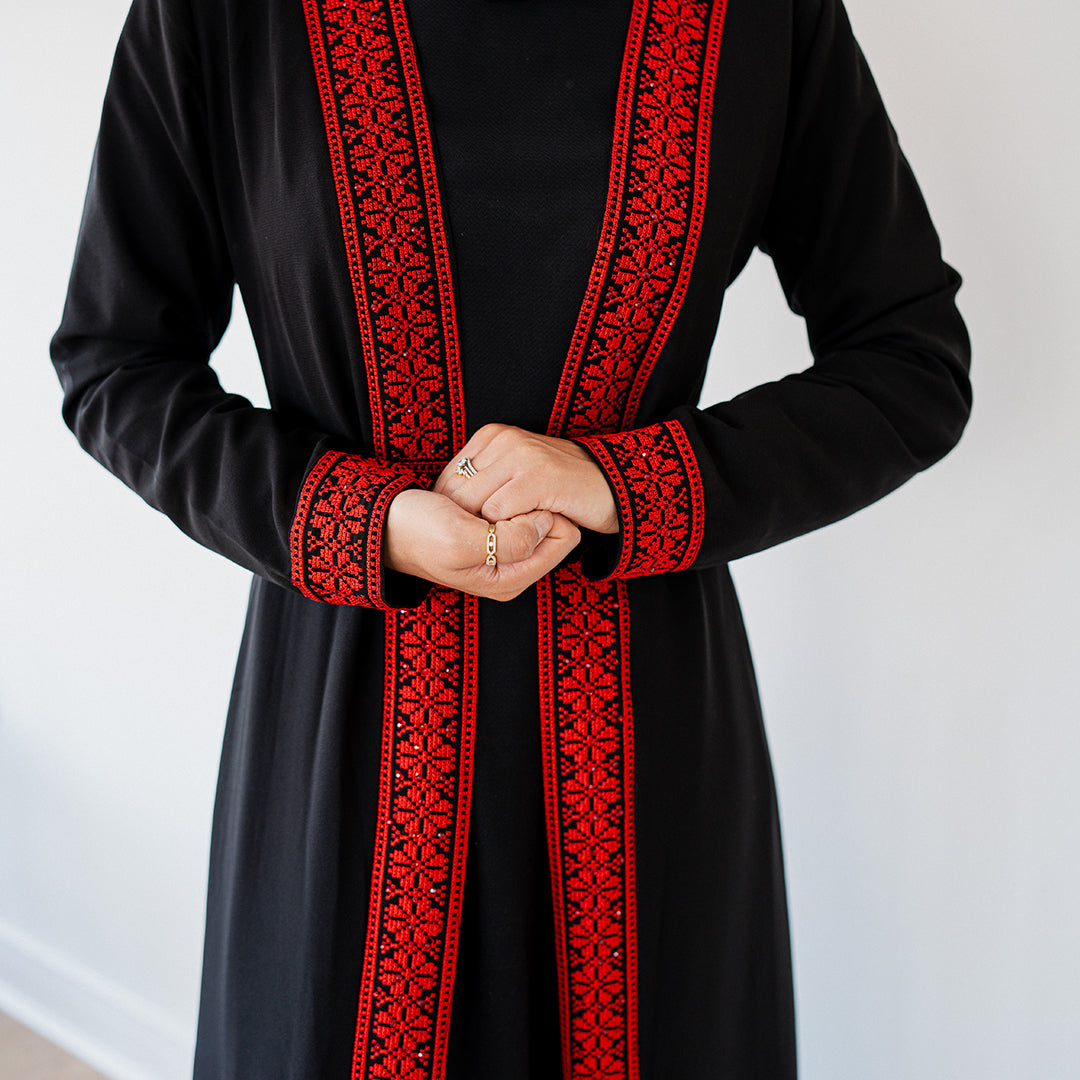 Palestinian Open Tatreez Abaya - Holy Land Dates